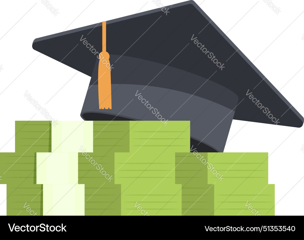 Graduation cap and stack of money Royalty Free Vector Image