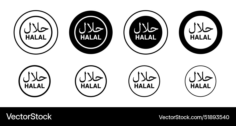Halal food icon set collection outline Royalty Free Vector