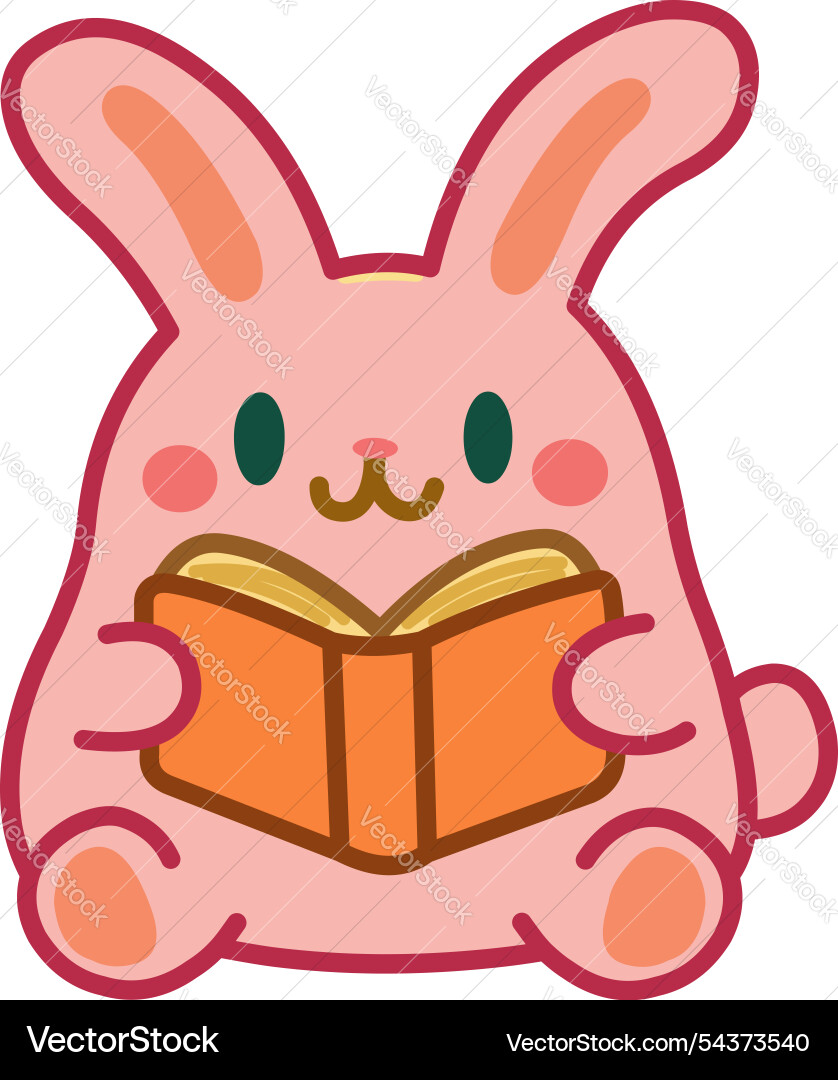 Kawaii Pink Rabbit Reading Royalty Free Vector Image