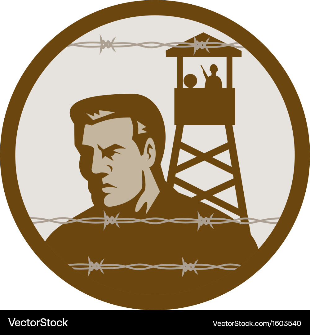 Prisoner of war in a concentration camp with guard