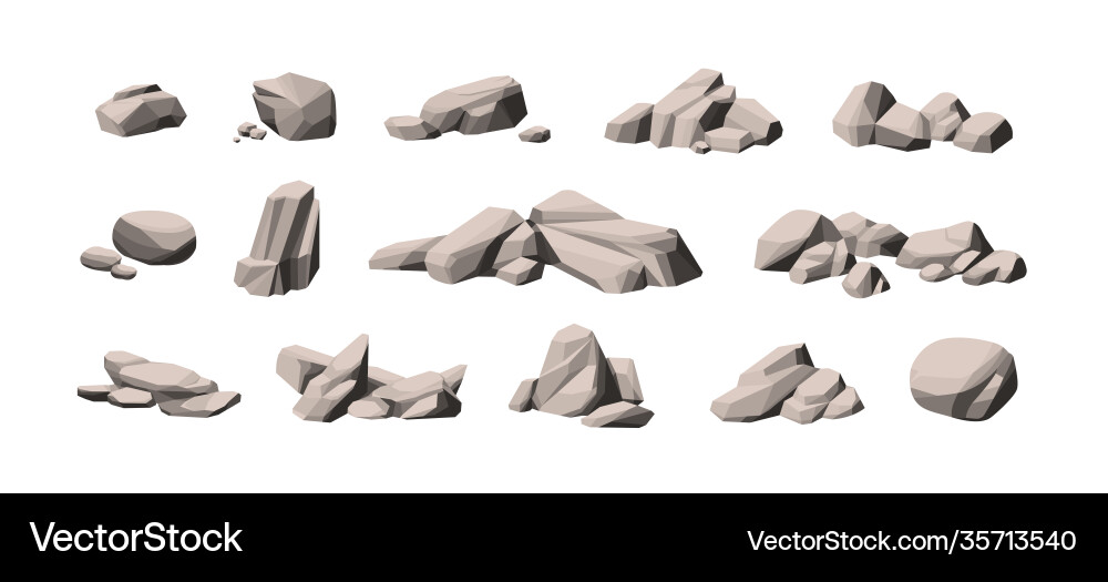 Set large and small heavy polygonal stones Vector Image