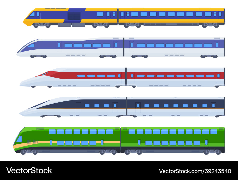 Set of passenger trains fast transportation Vector Image