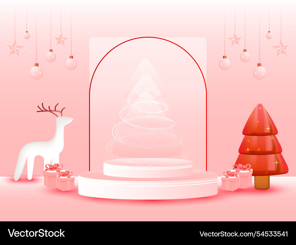3d of round showcase background pine tree gift Vector Image