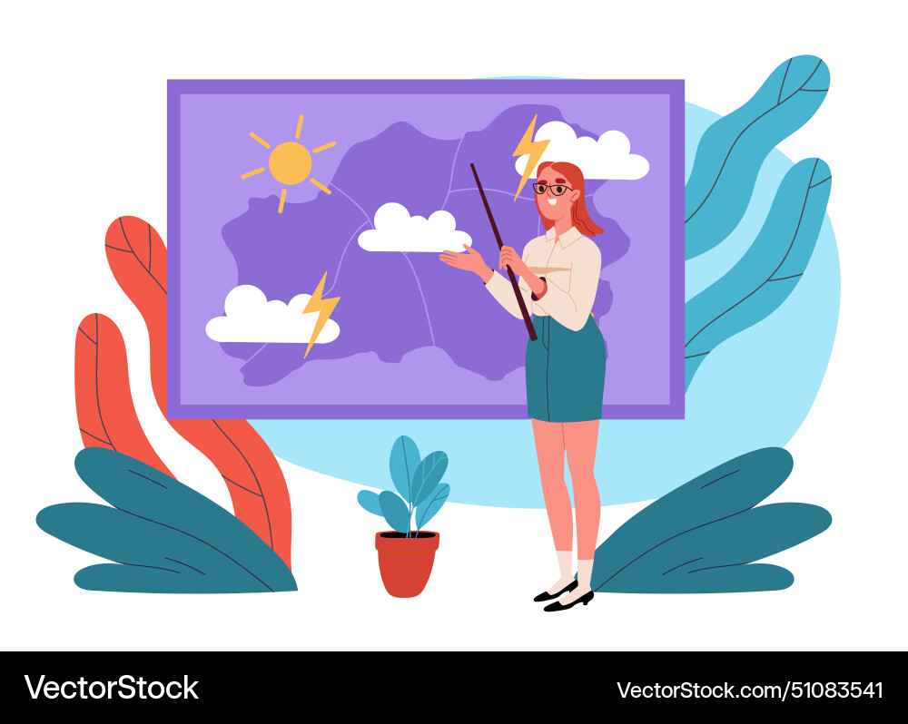 A young pretty female presenter telling weather Vector Image