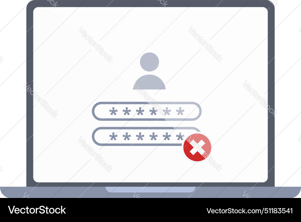 Alert laptop access icon cartoon wrong Royalty Free Vector