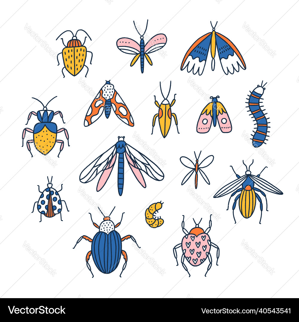 Colorful cartoon insects collection Royalty Free Vector