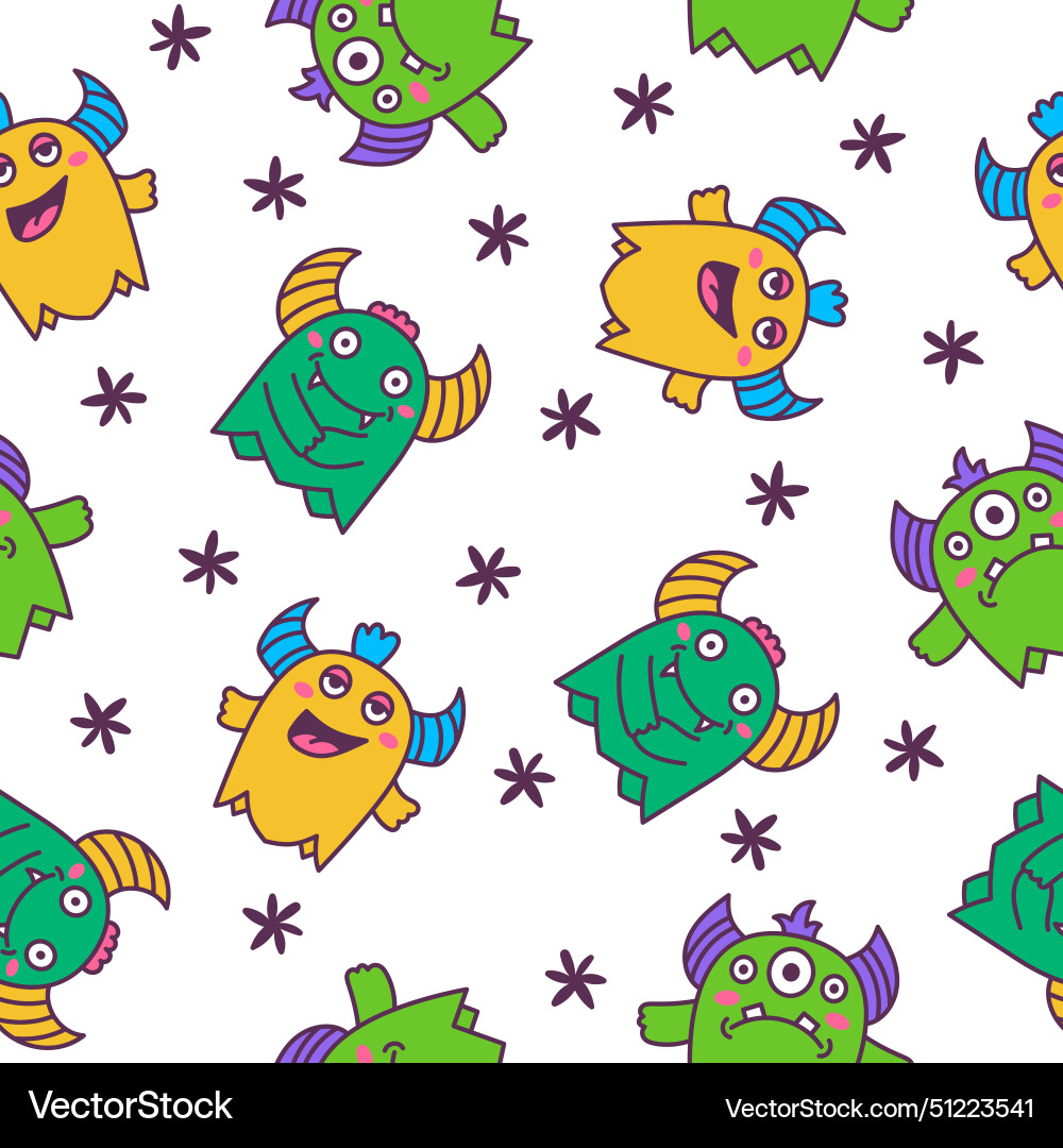 Cute kawaii monster seamless pattern Royalty Free Vector
