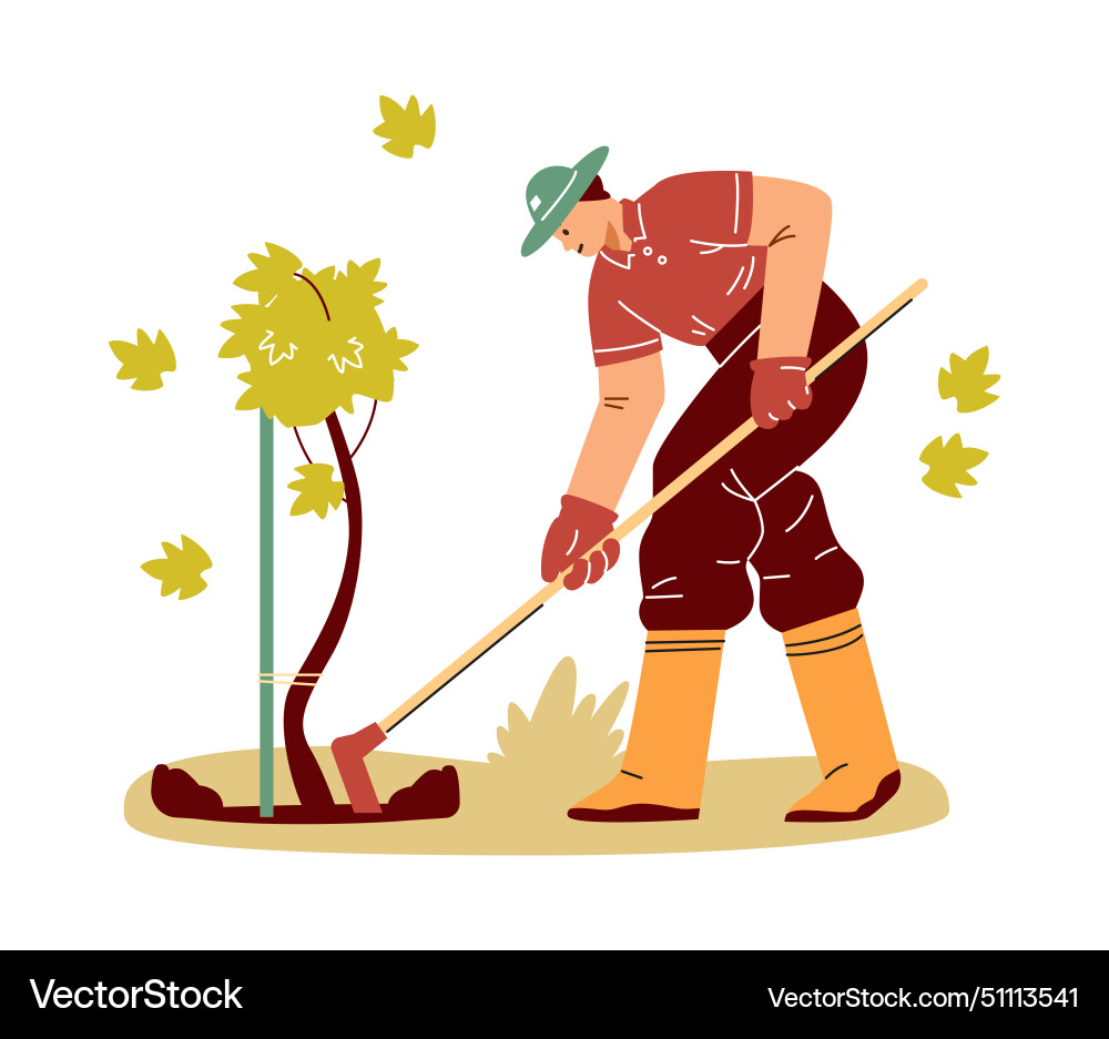 Farmer working in the garden with a hoe Royalty Free Vector