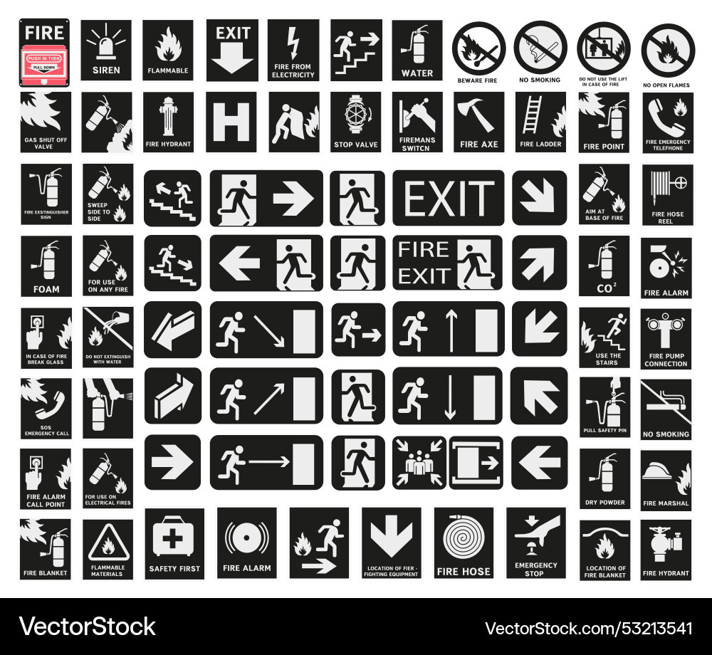 Fire signs in black colors actions case Royalty Free Vector