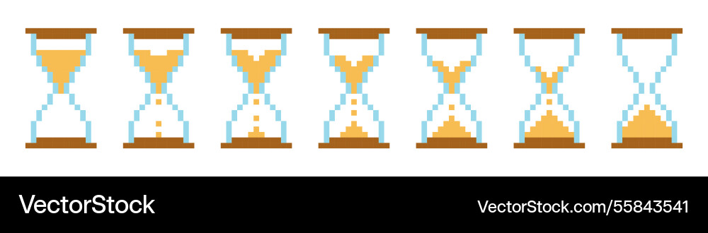 Pixel hourglass animation vintage yellow timer Vector Image
