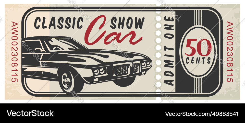 Retro ticket idea for classic car show Royalty Free Vector