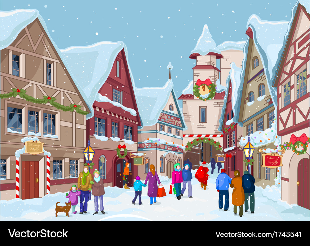 Winter Christmas Streetscape Royalty Free Vector Image