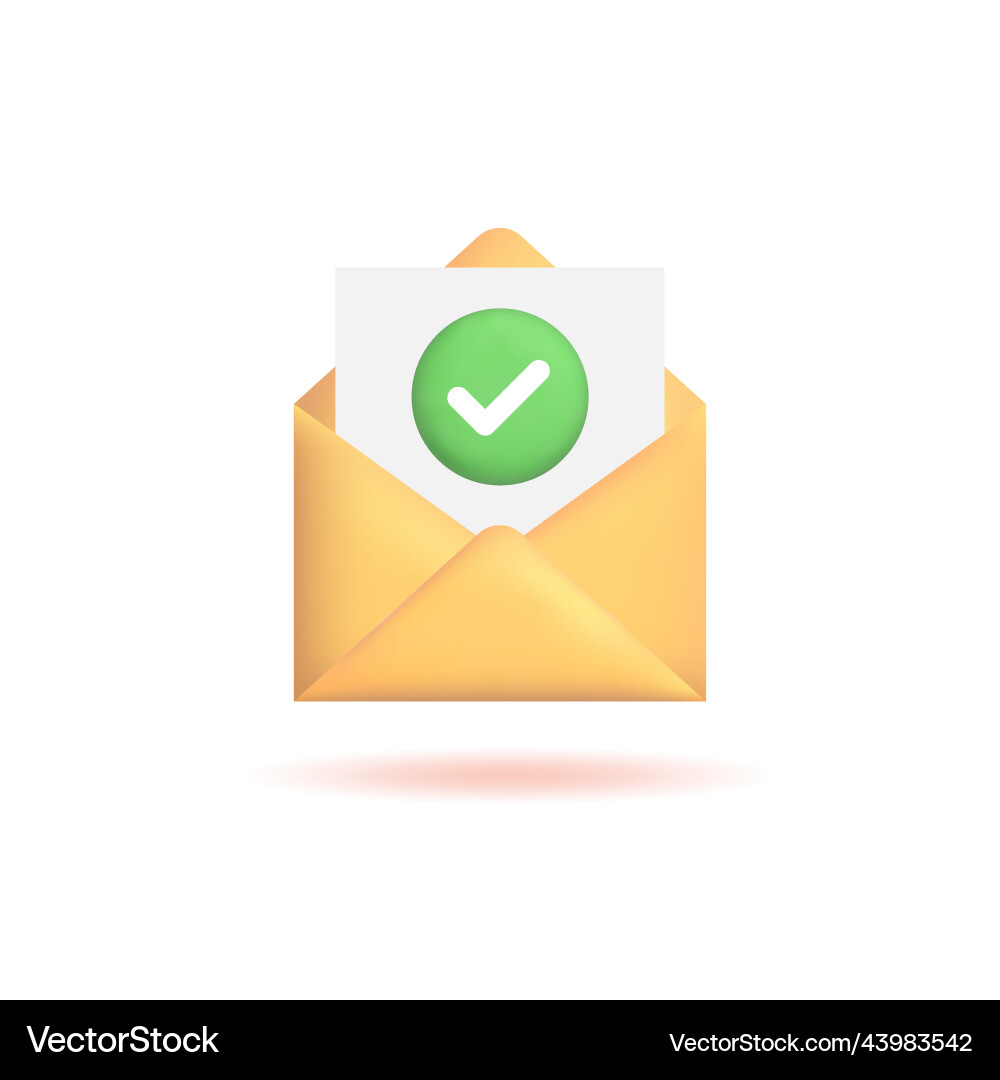 3d envelope with check mark icon realistic green Vector Image