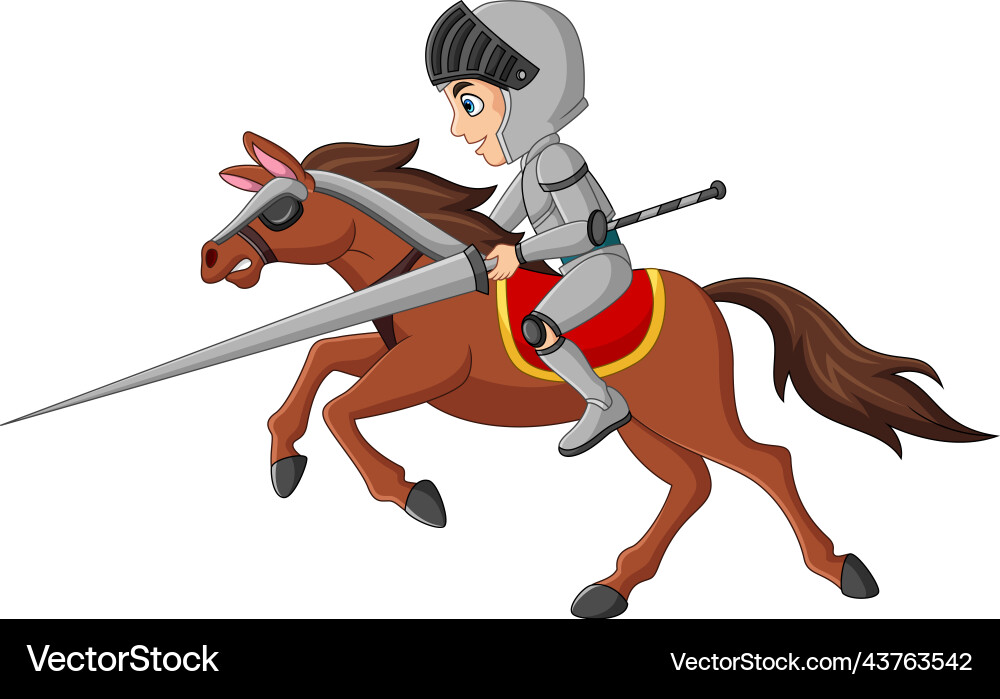Cartoon knight riding a horse with lance Vector Image