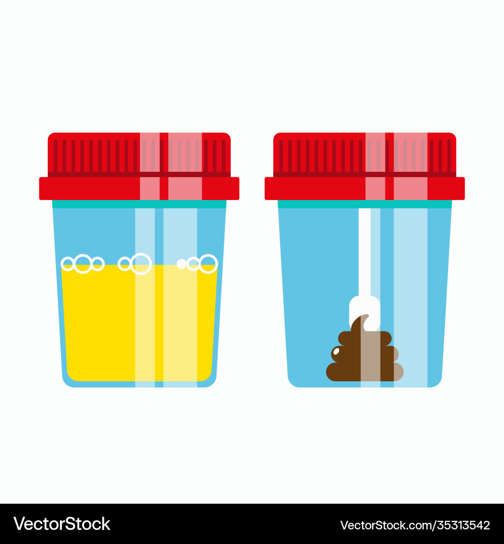 Urine and fecal analysis in plastic jars Vector Image