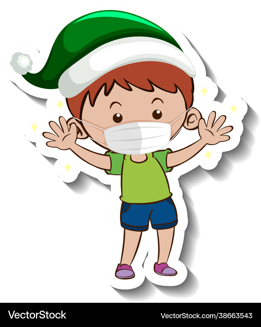 A sticker template with boy wearing mask Vector Image