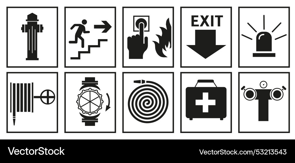 Action signs in case of fire first aid Royalty Free Vector