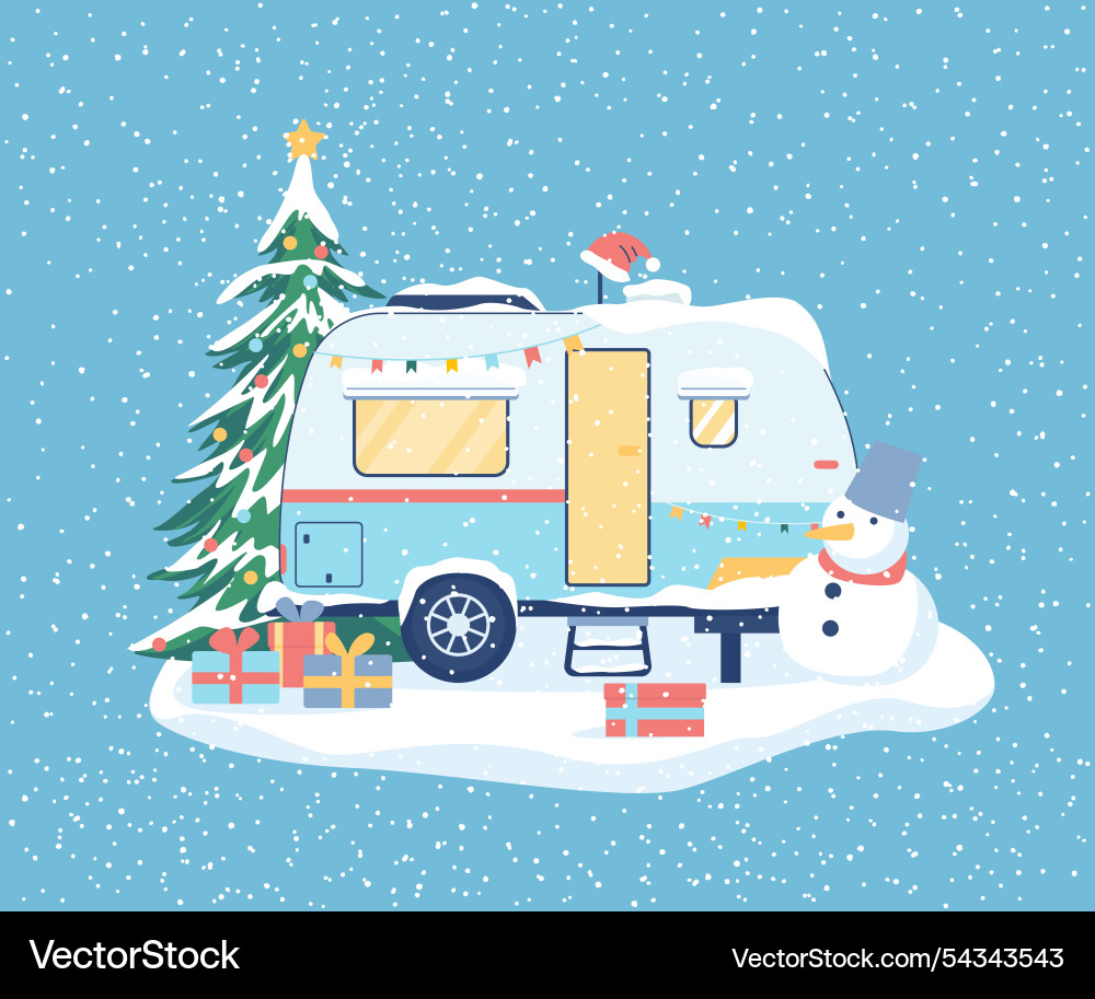 Cartoon color winter camp trailer Royalty Free Vector Image