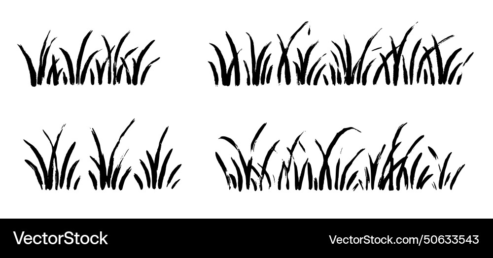 Grass doodle ink brush sketch set hand drawn Vector Image