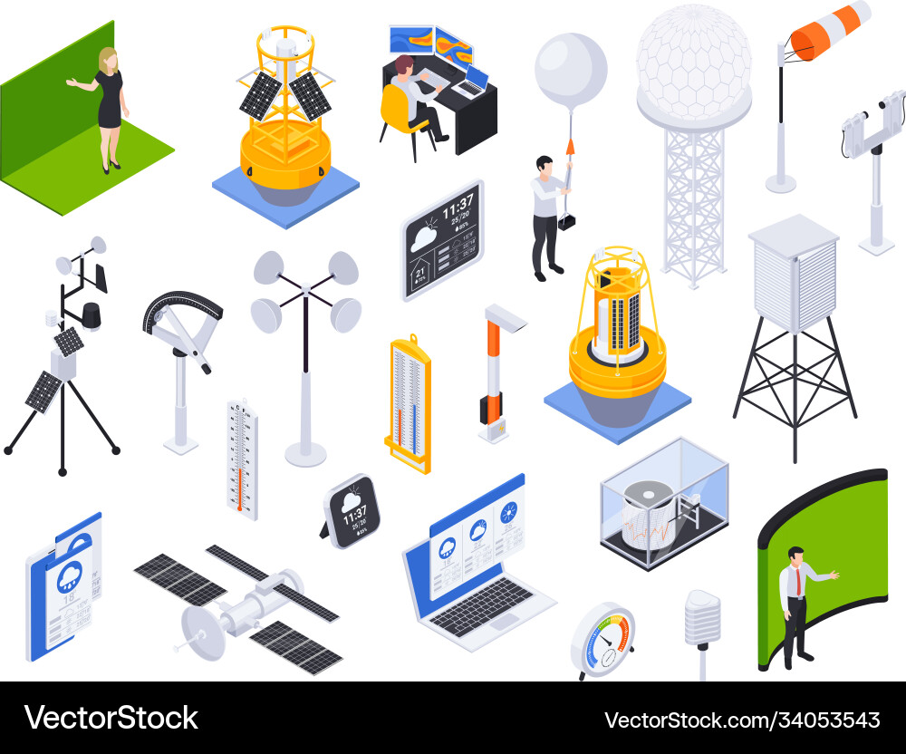 Isometric meteorology equipment set Royalty Free Vector
