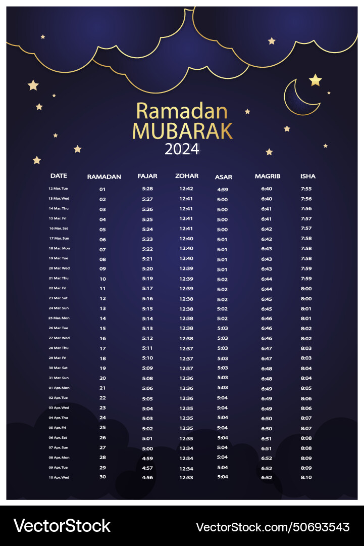 Ramadan kareem timing calendar a3 islamic Vector Image