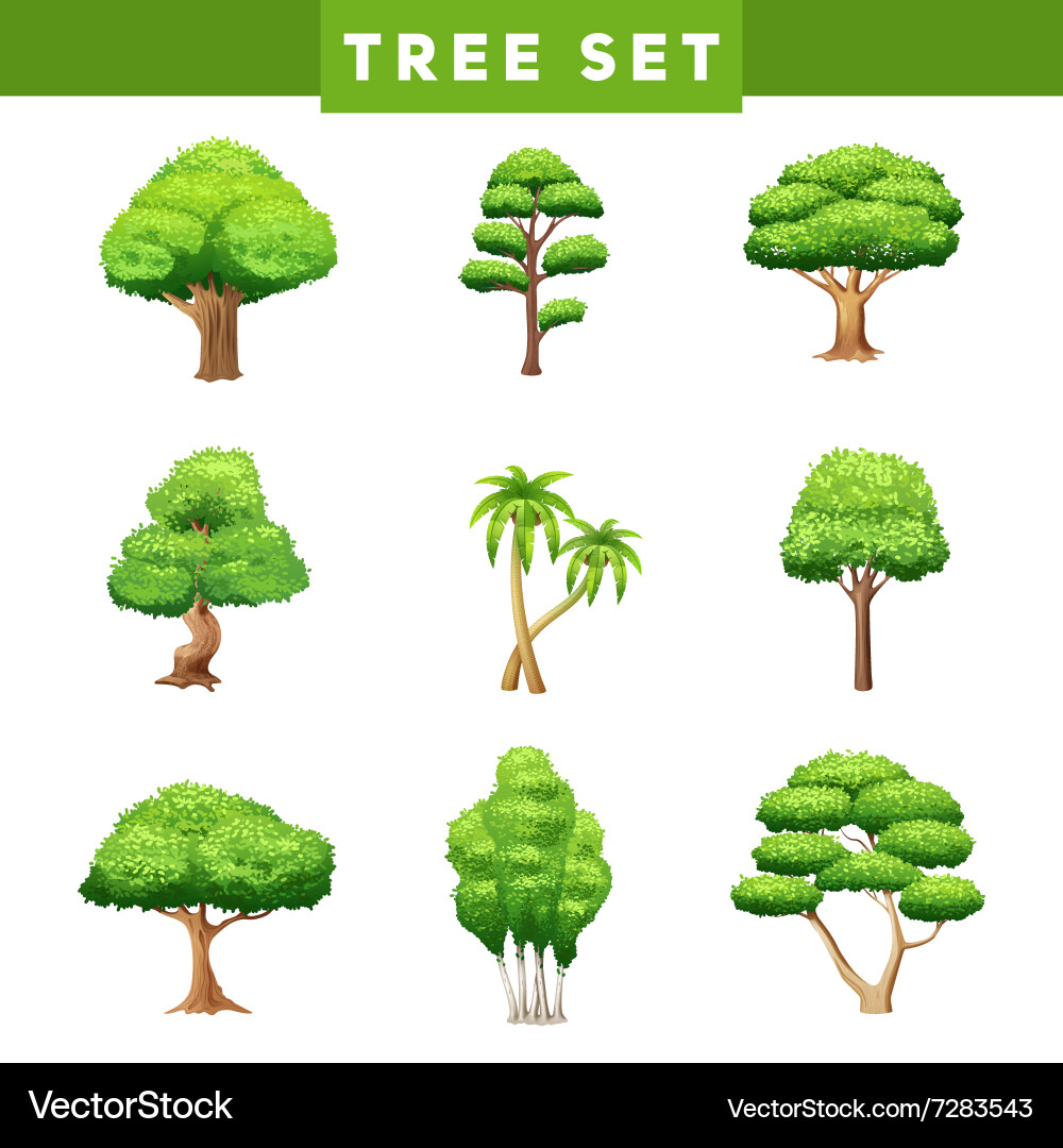 Tree crowns flat icons set Royalty Free Vector Image