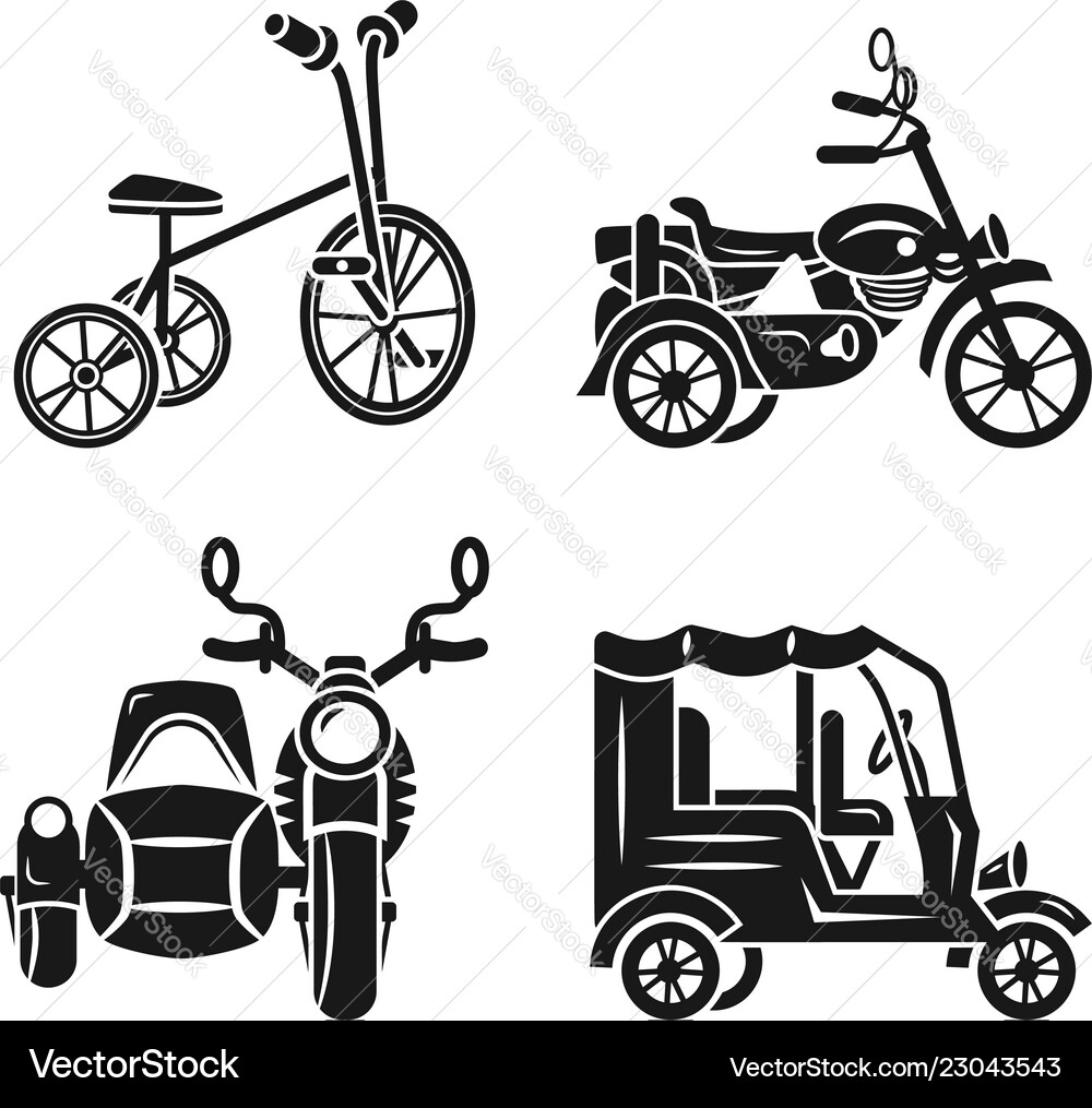 Tricycle icon set simple style Royalty Free Vector Image