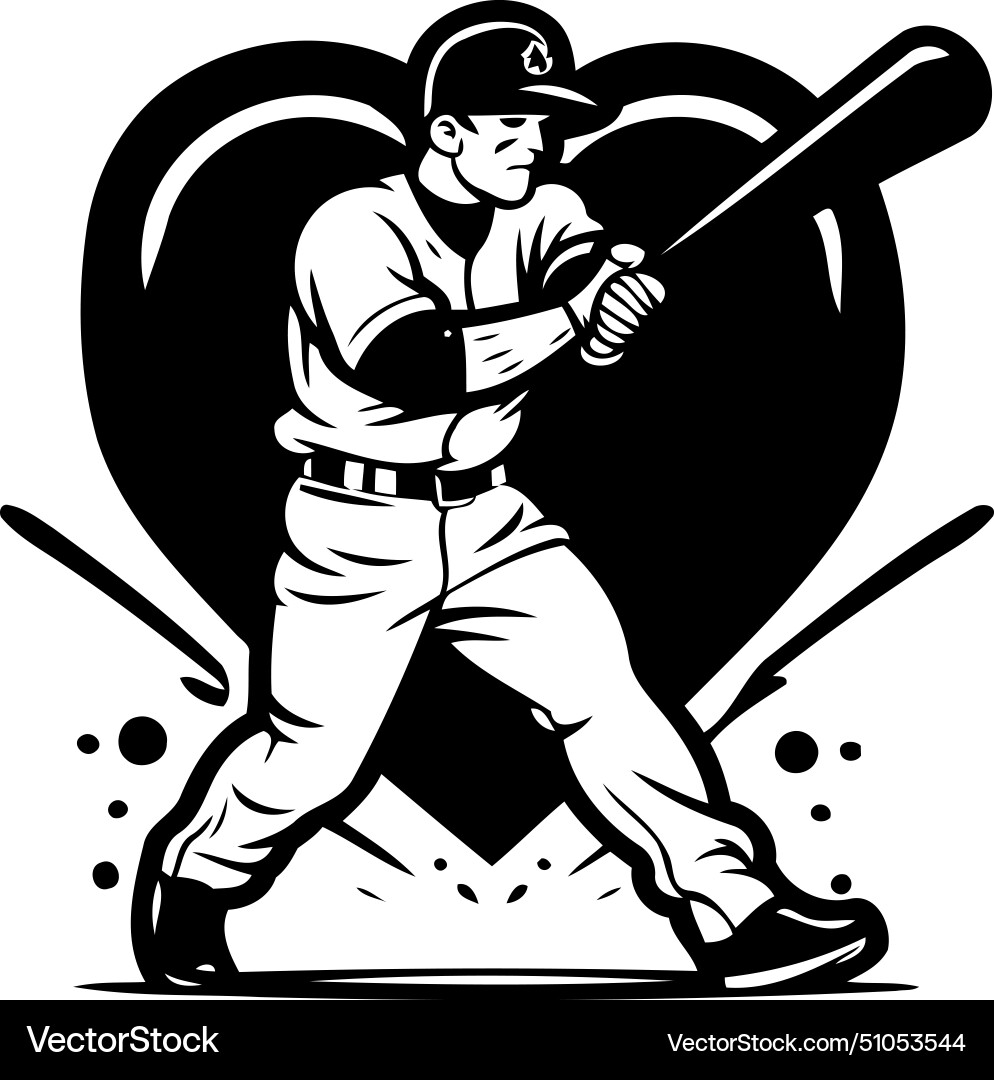 Baseball player with bat and ball in heart shape Vector Image