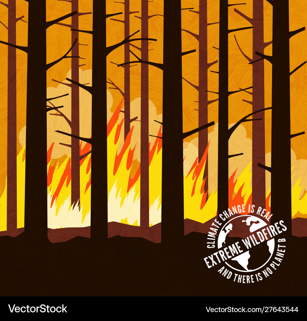 Forest wildfire signs climate change Royalty Free Vector