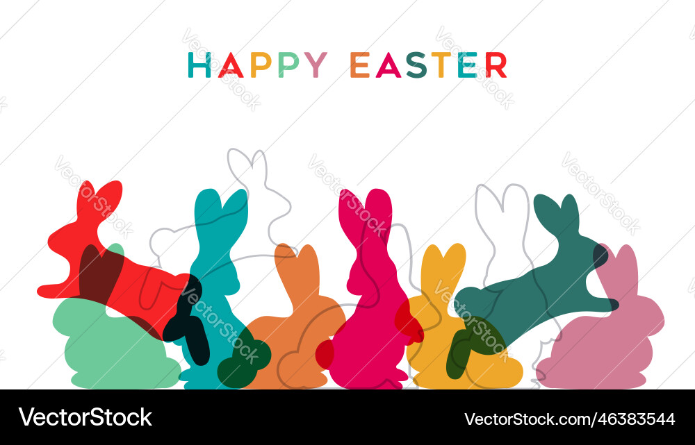Happy easter diverse rabbits silhouette Royalty Free Vector