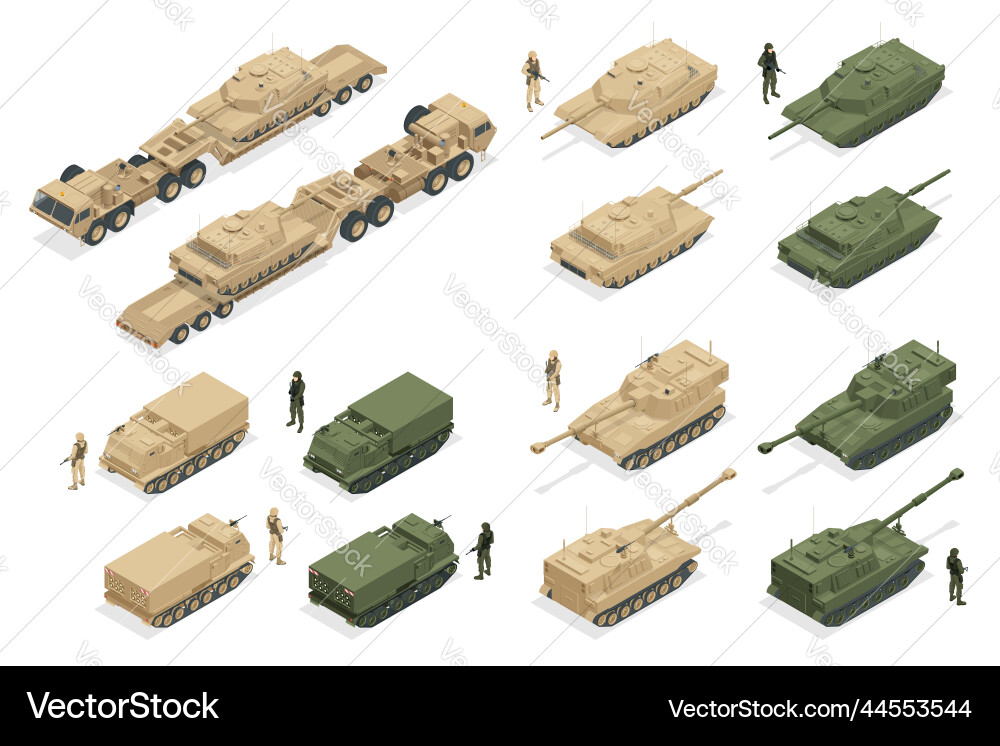 Isometric military war set multiple launch rocket Vector Image