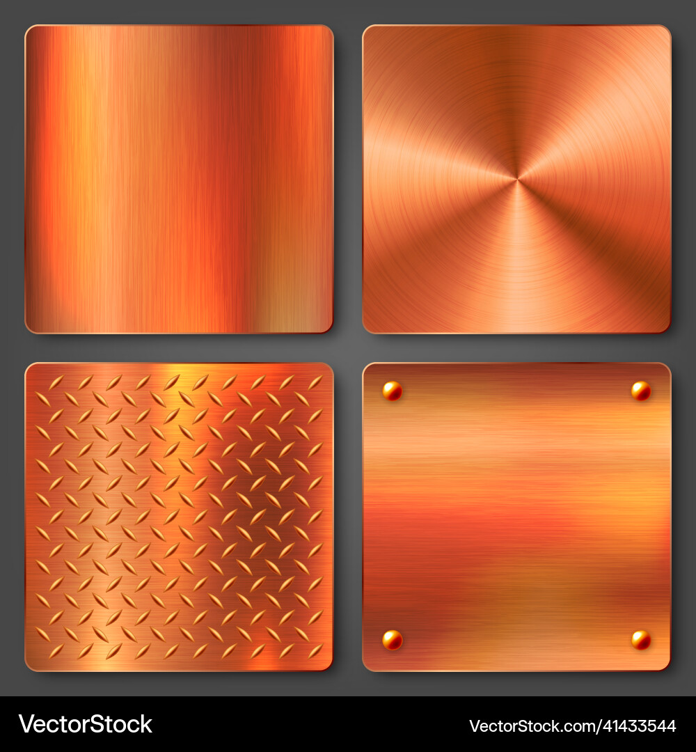 Realistic copper banners collection brushed Vector Image