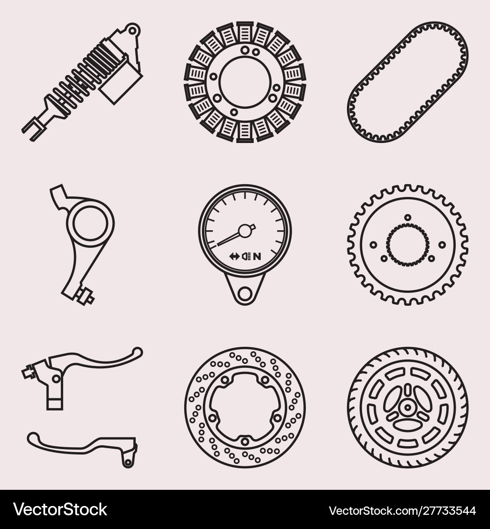 Set motorcycle parts thin line icons Royalty Free Vector