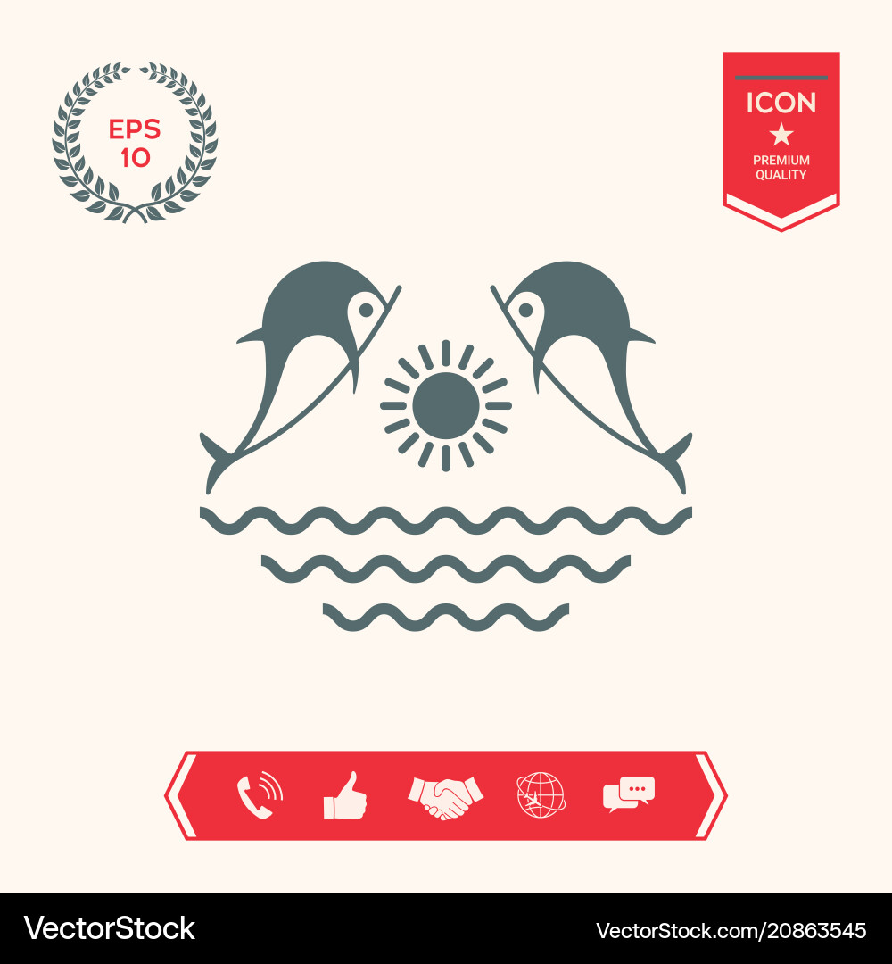 Dolphins with sun sea - logo Royalty Free Vector Image