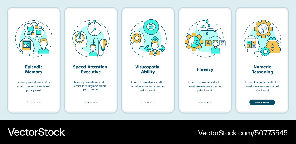 Domains of cognitive function onboarding mobile Vector Image