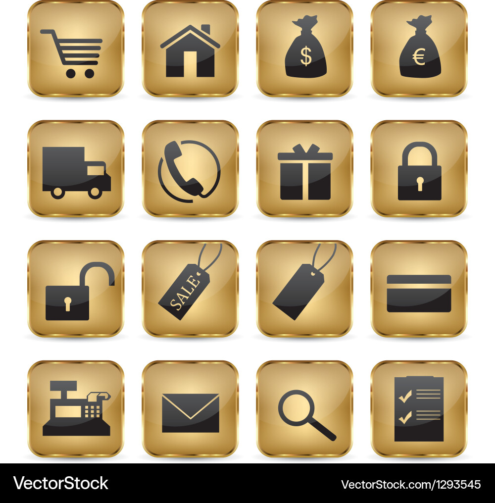 Golden shop icons Royalty Free Vector Image - VectorStock