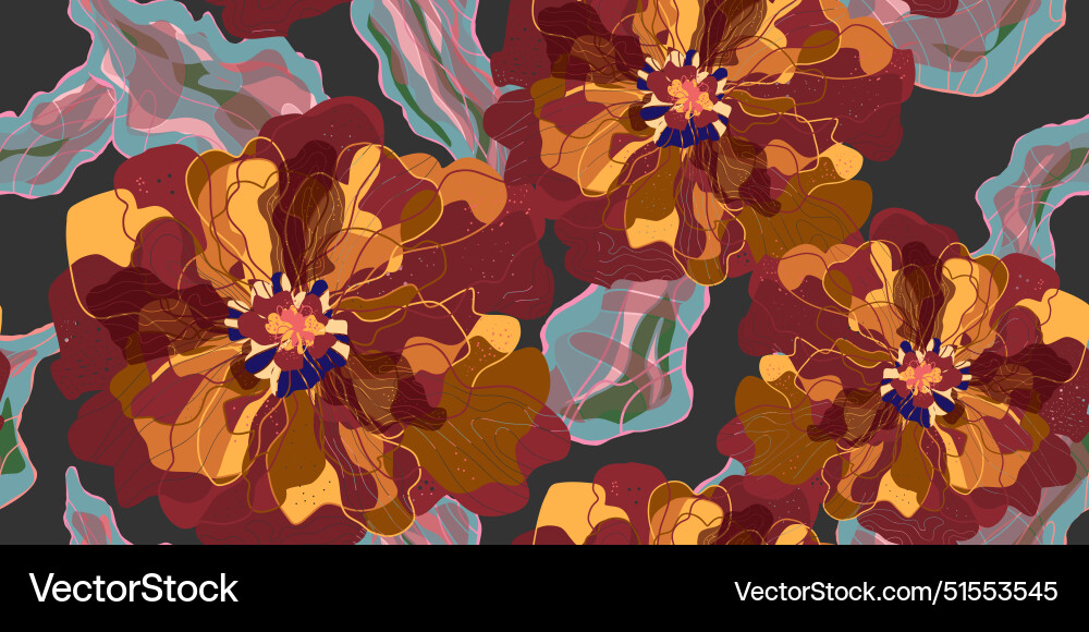 Mosaic stylized blooming flowers and leaves Vector Image