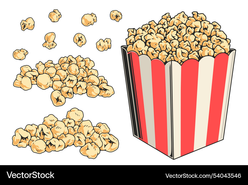 Animated popcorn bursting from a bucket Royalty Free Vector