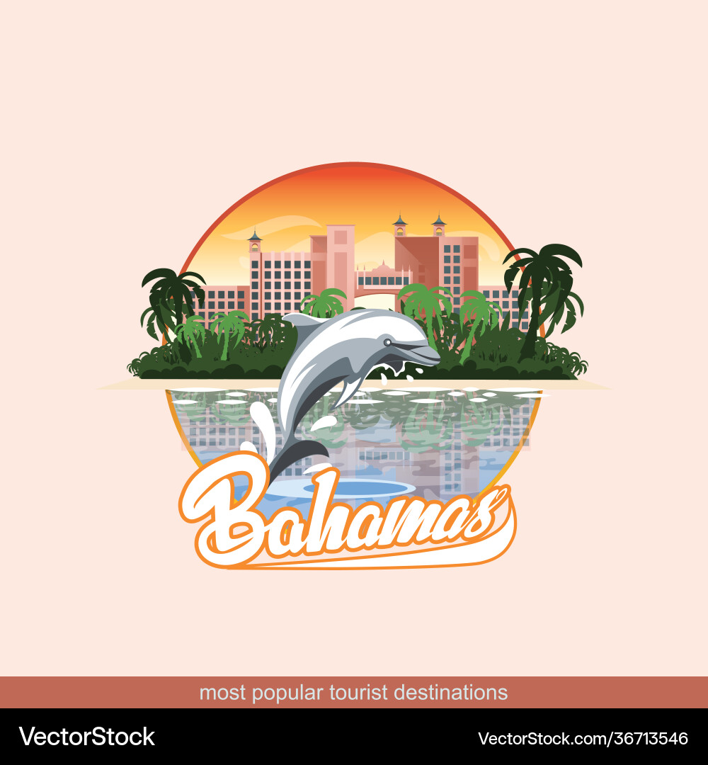 Bahamas with a playing dolphin Royalty Free Vector Image