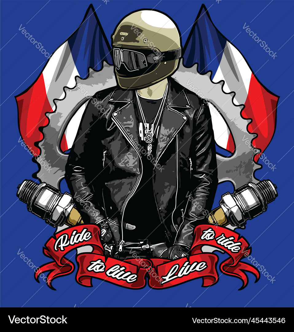 Biker with sprocket and flag Royalty Free Vector Image