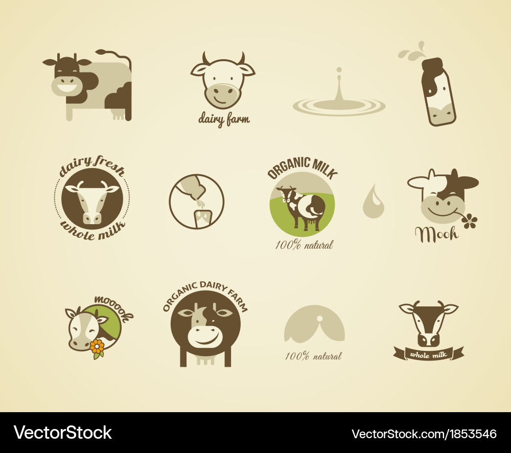 Milk labels elements and icons Royalty Free Vector Image