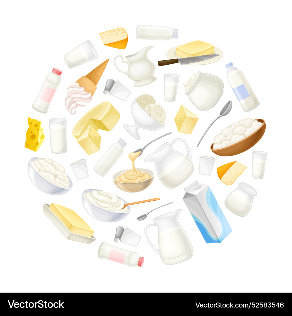 Milk product round composition design with fresh Vector Image