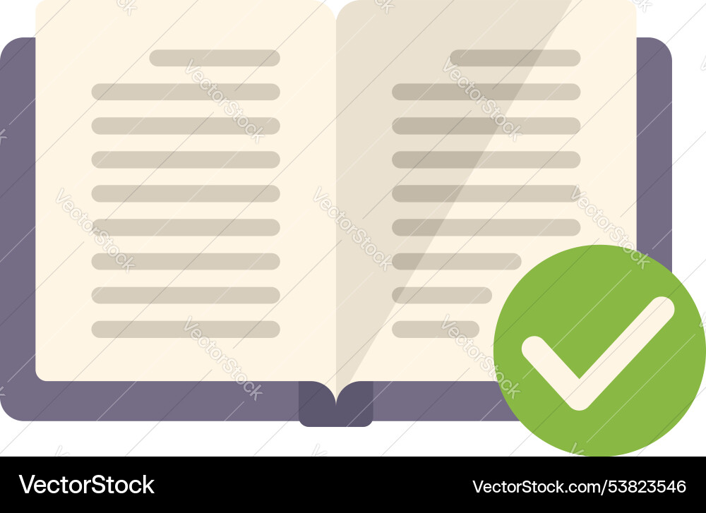 Open book showing approval with check mark symbol Vector Image