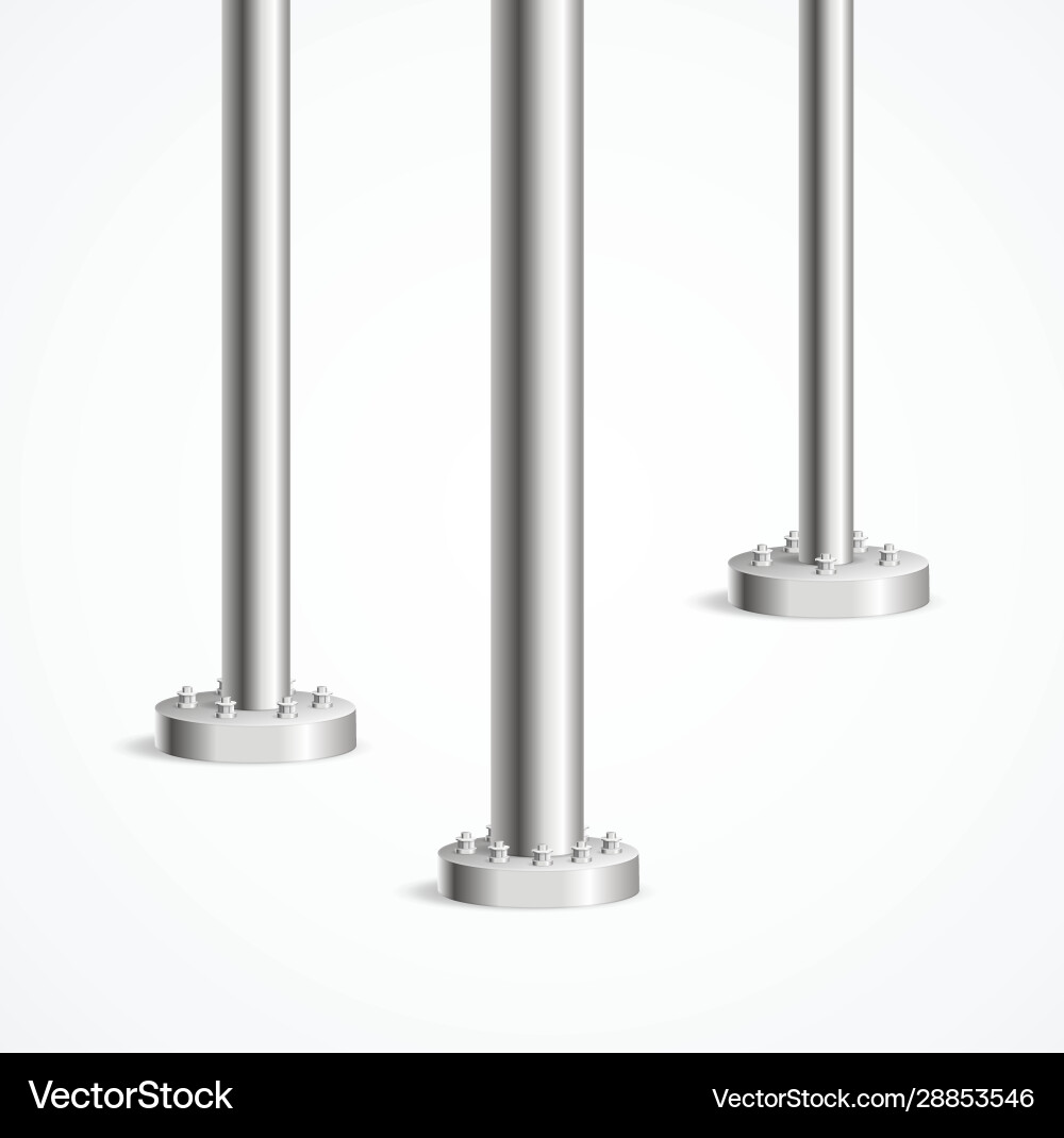 Realistic detailed 3d metal pole pillars set Vector Image