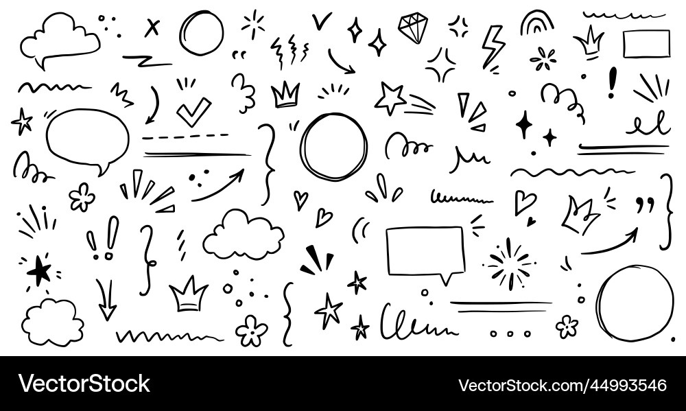 Sketch underline emphasis arrow shape set hand Vector Image