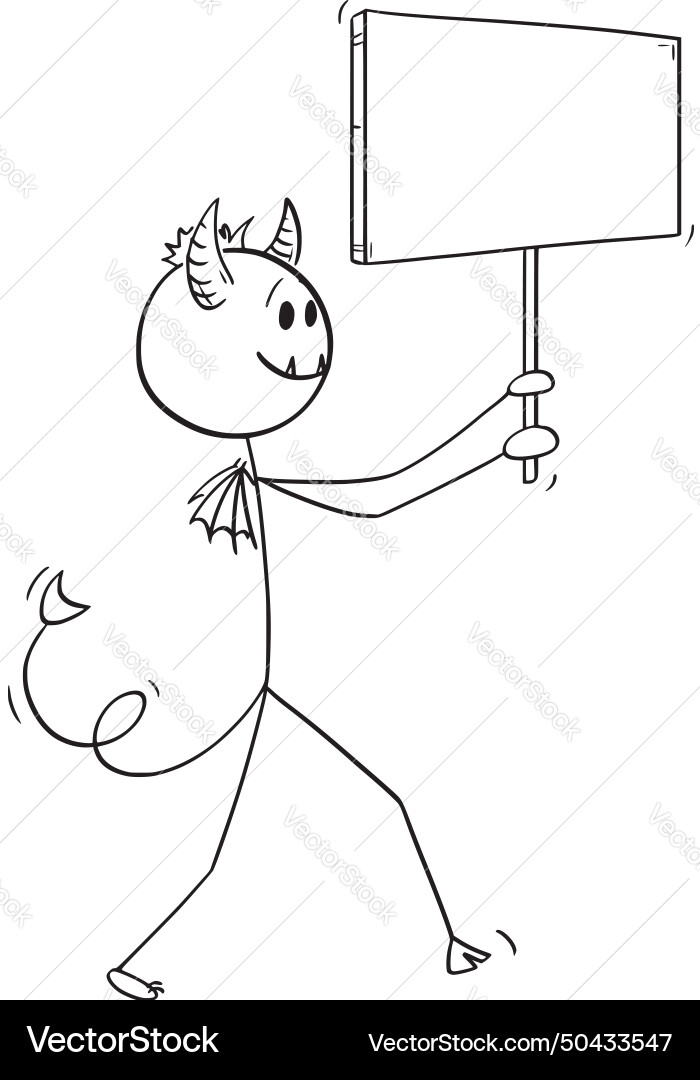 Devil walking with sign cartoon stick figure Vector Image
