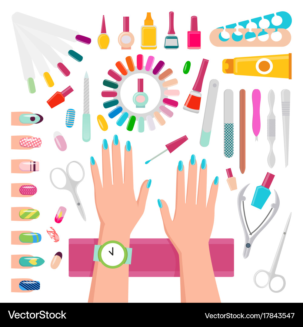 Manicure Set & Nail Polish Collection Vector Image