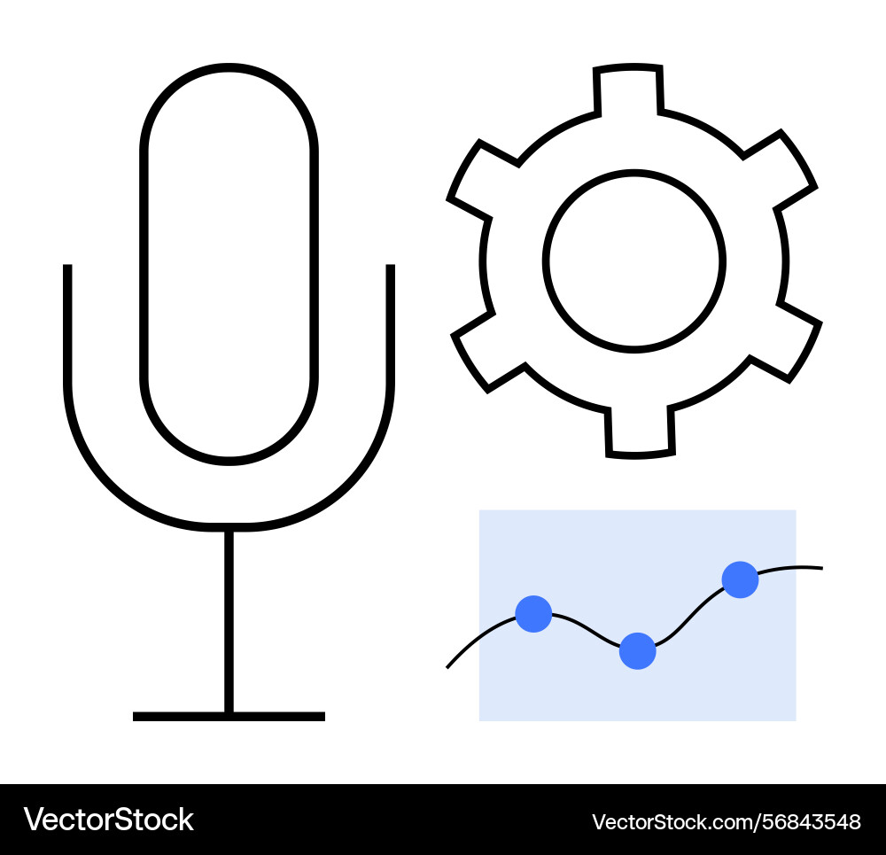 Digital microphone settings gear and line chart Vector Image
