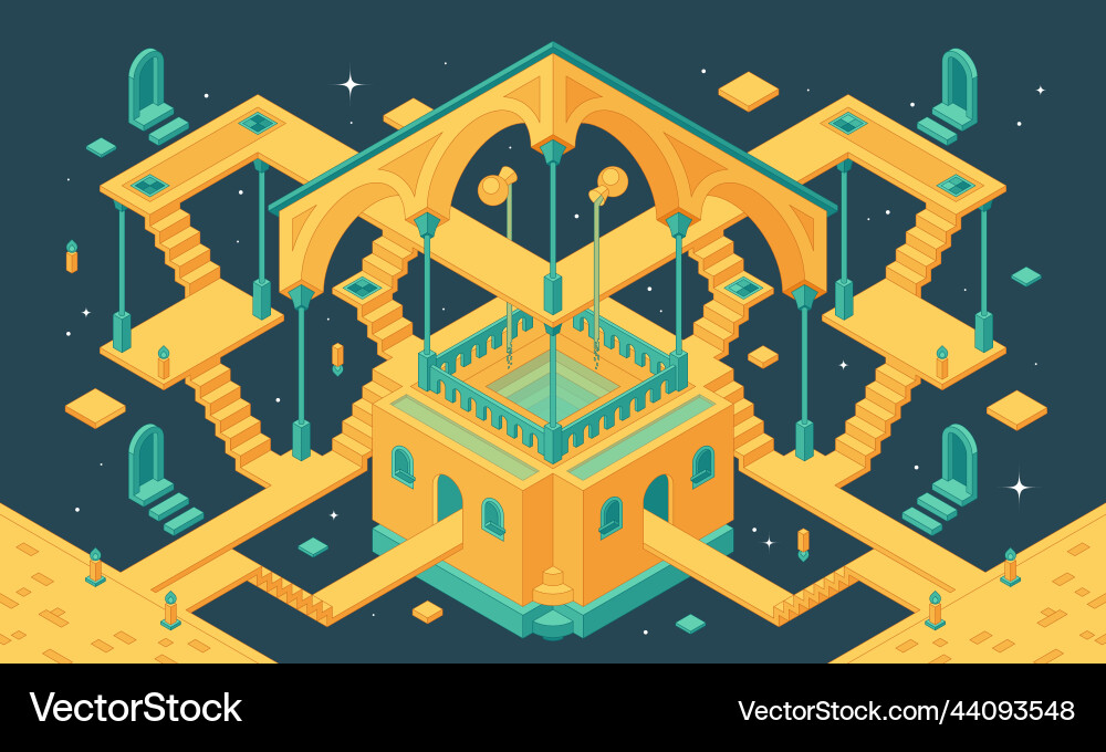 Escher labyrinth isometric Royalty Free Vector Image