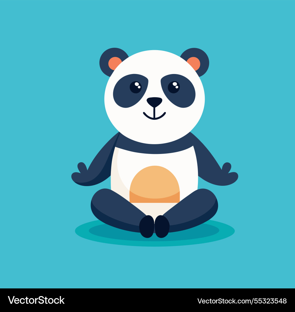 Flat panda meditation yoga happy face Royalty Free Vector